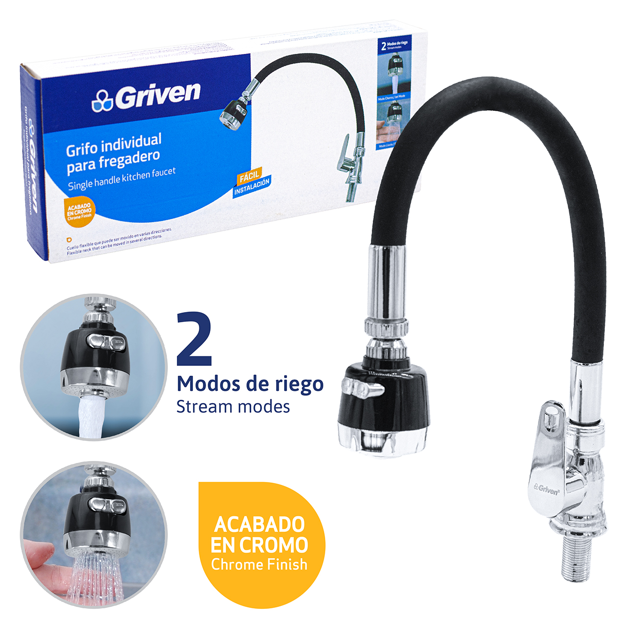 Grifo Monomando P/Fregadero Cuello Flexible Griven - Mundo JAB