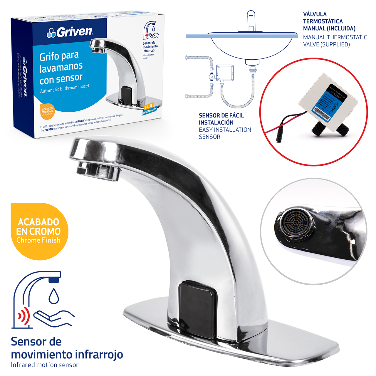 Grifo Para Lavamanos Individual Con Sensor Griven - Mundo JAB
